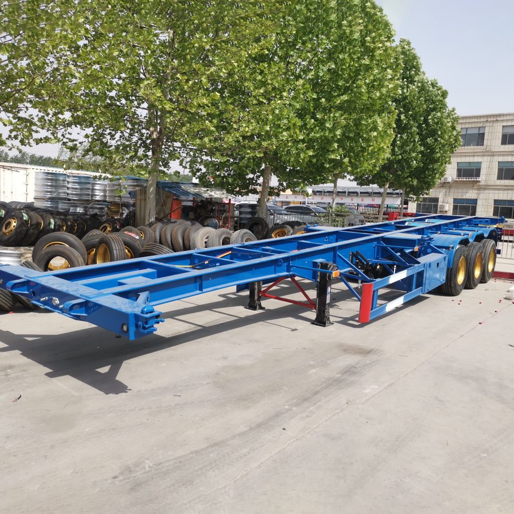China Hot Sale 3 Axles 40FT Skeleton Frame Container Chassis Semi Truck Trailer Skeletal Semi ...